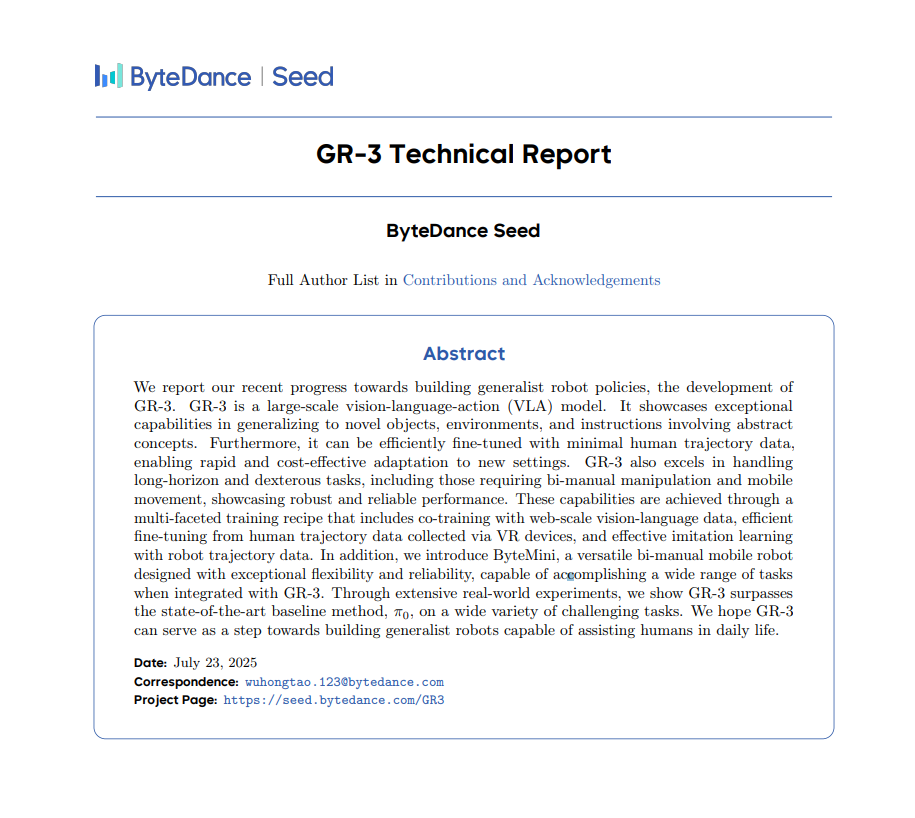 GR-3技术报告：字节跳动揭秘迈向通用机器人策略的新里程碑-腾讯云开发者社区-腾讯云