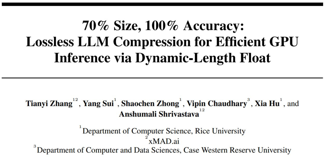 模型压缩到70%，还能保持100%准确率，无损压缩框架DFloat11来了-腾讯云开发者社区-腾讯云