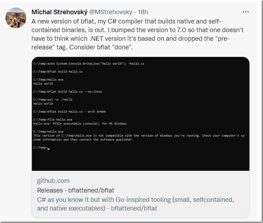 像go 一样 打造.NET 单文件应用程序的编译器项目bflat 发布 7.0版本-腾讯云开发者社区-腾讯云