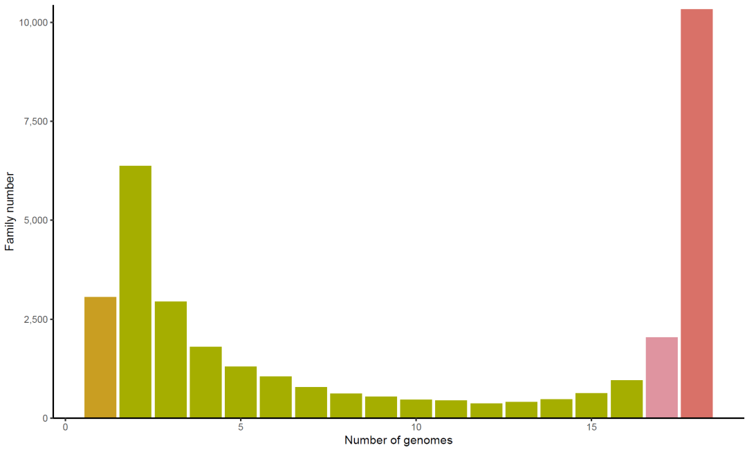跟着NatureGenetics学作图:R语言ggplot2柱形图/饼图/箱线图展示柑橘泛基因家族分析的结果-腾讯云开发者社区-腾讯云