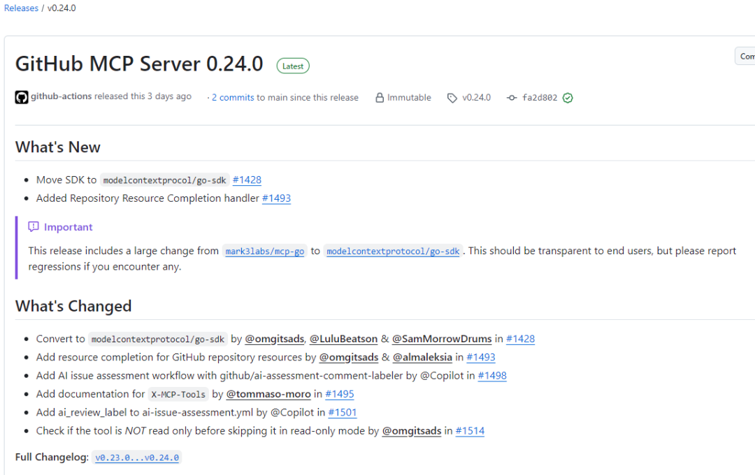 github-mcp-server v0.24.0 发布：全面迁移至 modelcontextprotocol/go-sdk，新-腾讯云开发者社区-腾讯云
