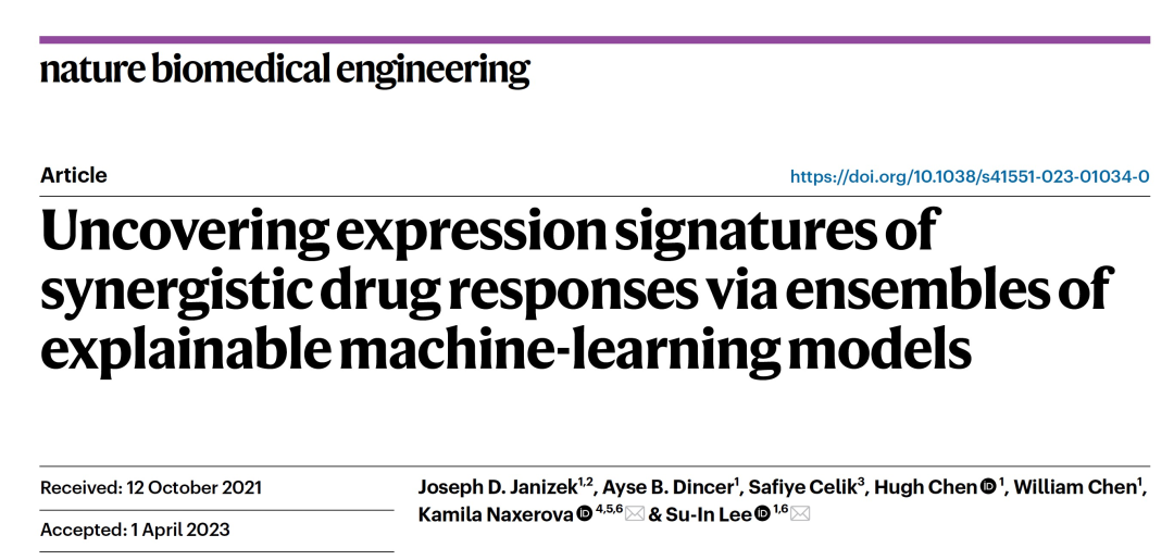 Nat. Biomed. Eng. | 通过可解释的机器学习模型集合揭示协同药物反应的表达-腾讯云开发者社区-腾讯云