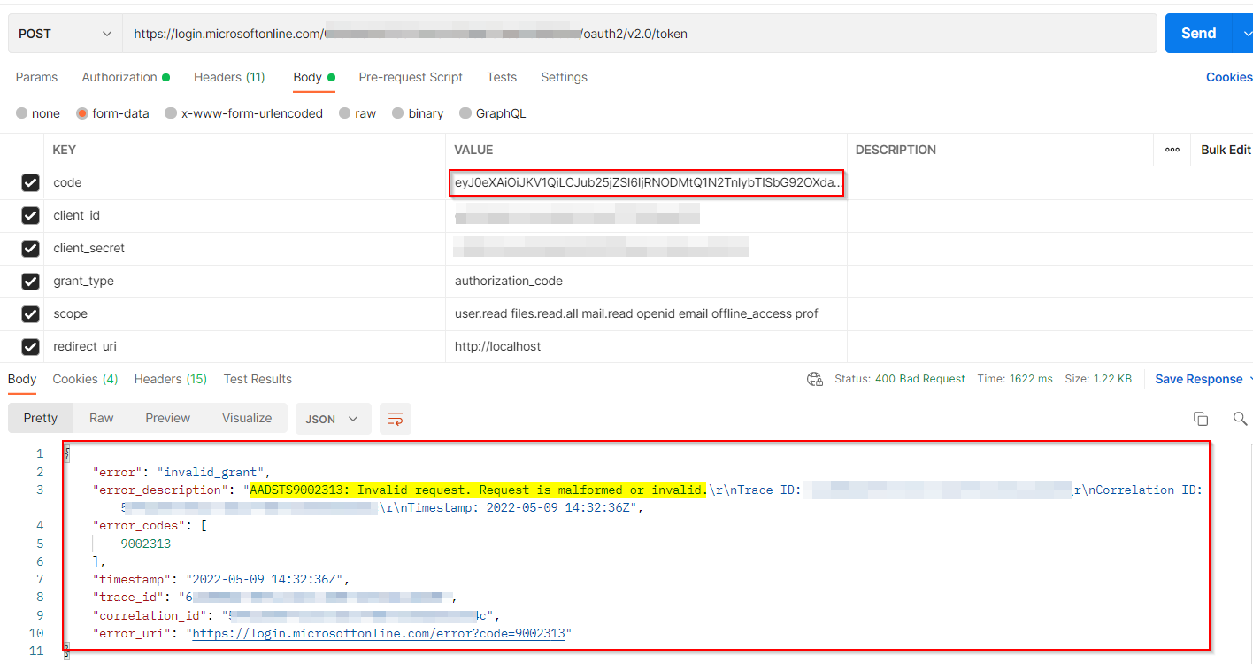 交换AccessToken，返回错误"invalid_grant“代码9002313-腾讯云开发者社区-腾讯云