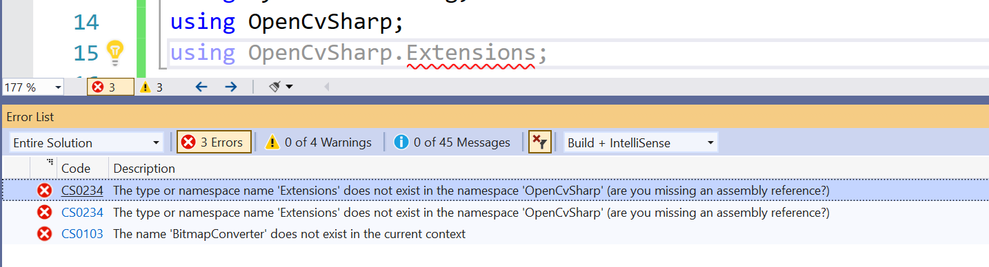 命名空间opencvsharp‘中不存在类型或名称空间名称extensions您是否缺少程序集引用? 问答 腾讯云开发者社区 腾讯云