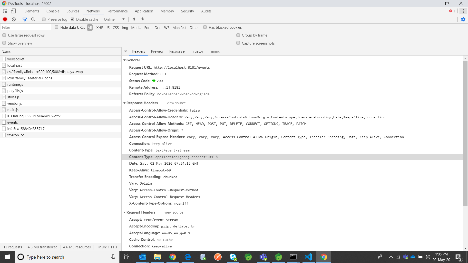 SSE `this.eventSource.onmessage`调用失败。错误`“事件源的响应具有一个MIME类型("application/json")，而不是”text/事件流“。-腾讯云 ...