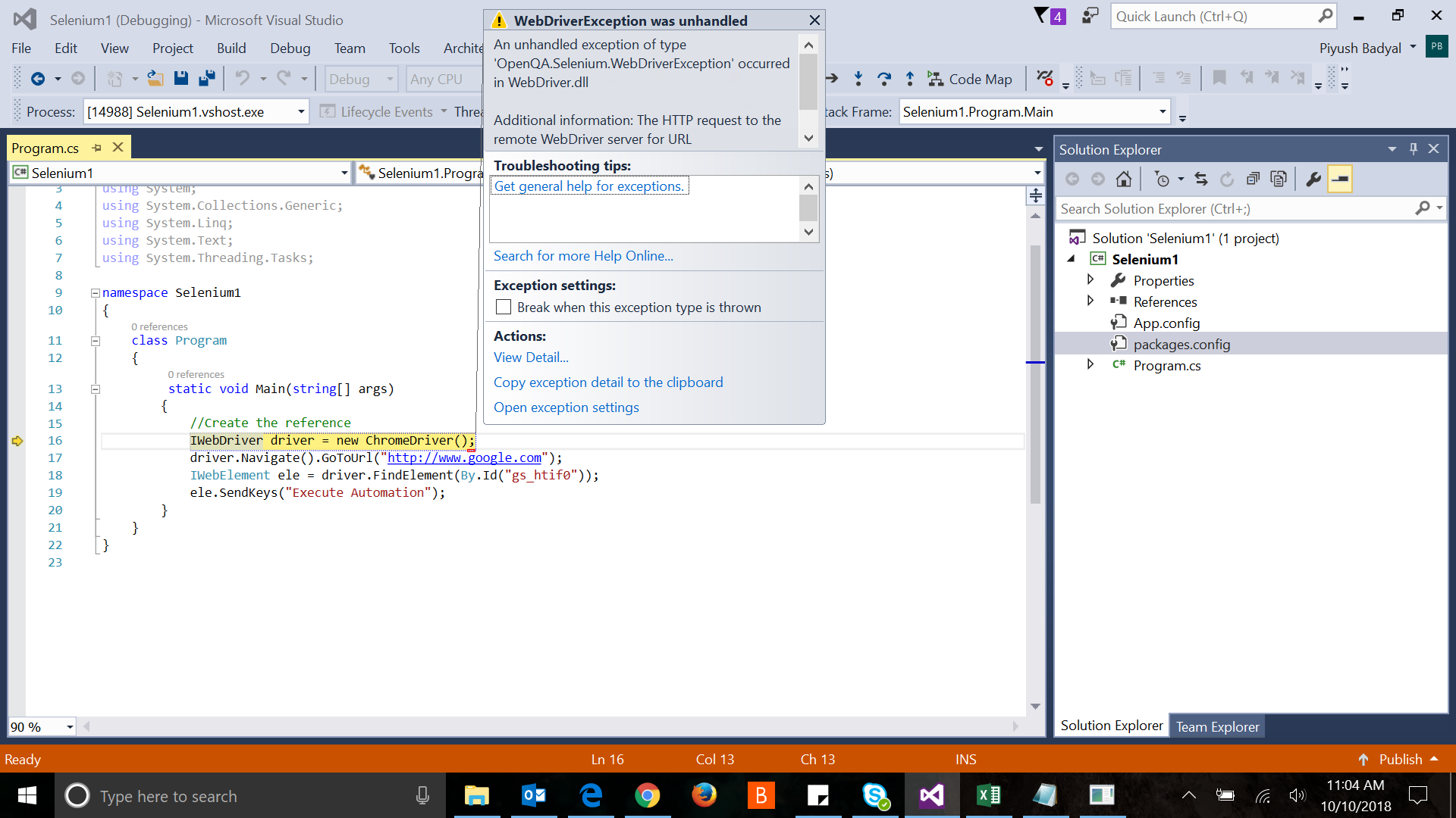 引发的异常：“OpenQA.Selenium.WebDriverException”在WebDriver.dll中-腾讯云开发者社区-腾讯云