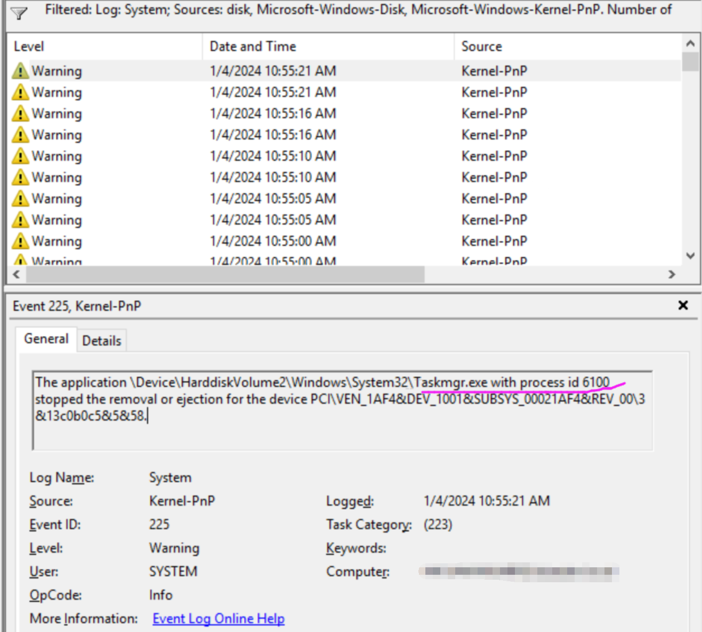 解挂磁盘失败，Kernel-PnP日志显示Taskmgr.exe阻碍-腾讯云开发者社区-腾讯云